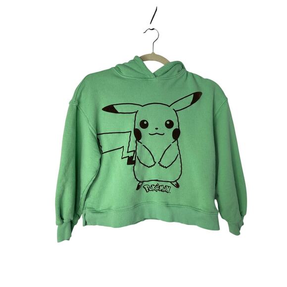 Zara | Shirts & Tops | Zara Girls Pokmon Pikachu Green Cropped Hoodie ...